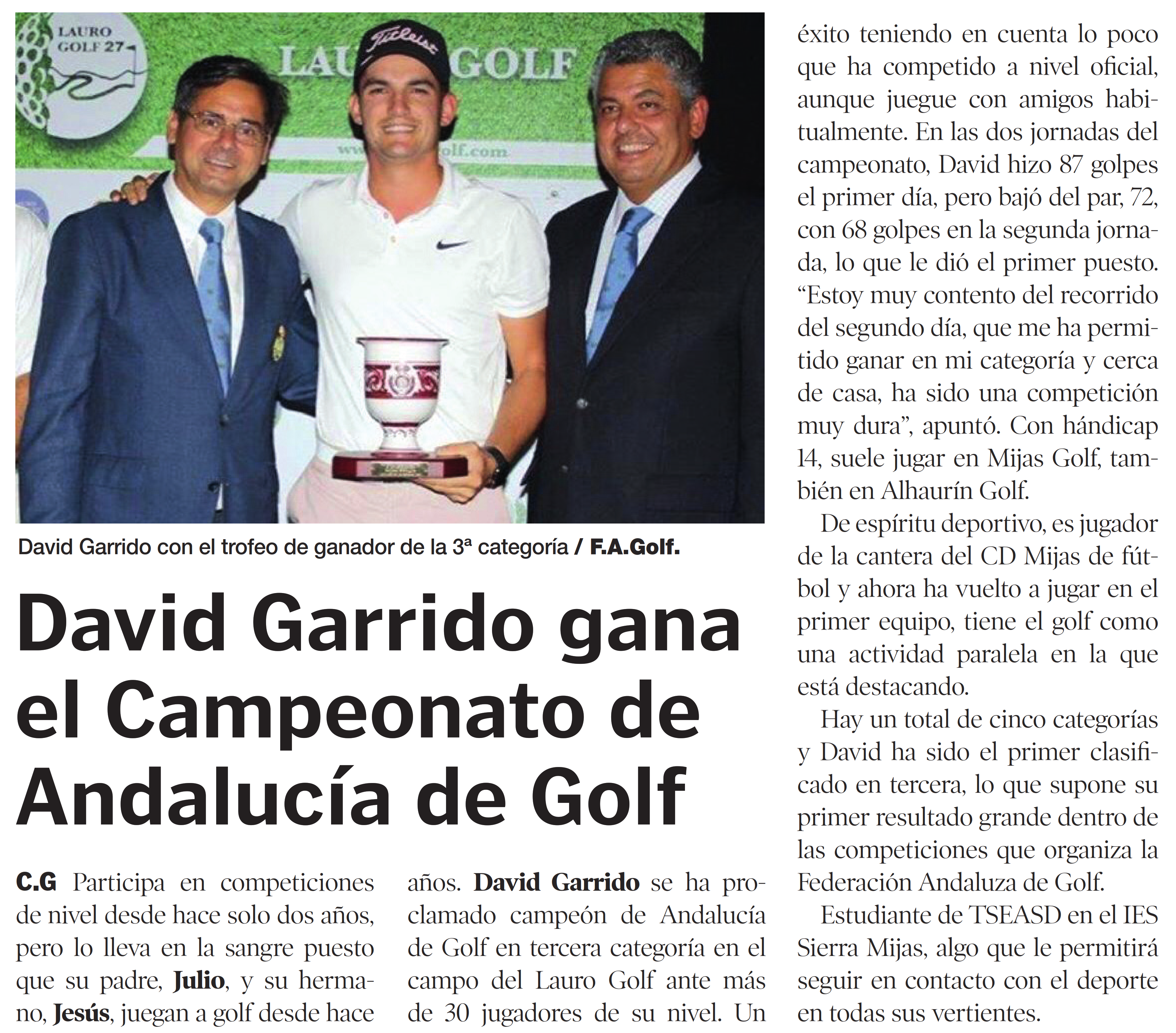 Nuestro alumno David Garrido se proclama campeón de Andalucía de Golf ...